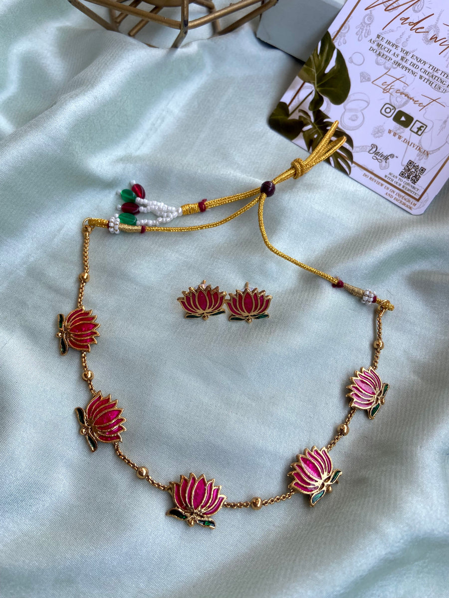 Manju warrier Inspired Lotus Necklace with Earrings – Daivik.in