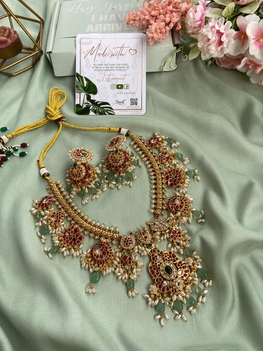 Nita Ambani Mam Inspired Balaji Pure Kemp Brass Guttapusalu Necklace w – Daivik.in