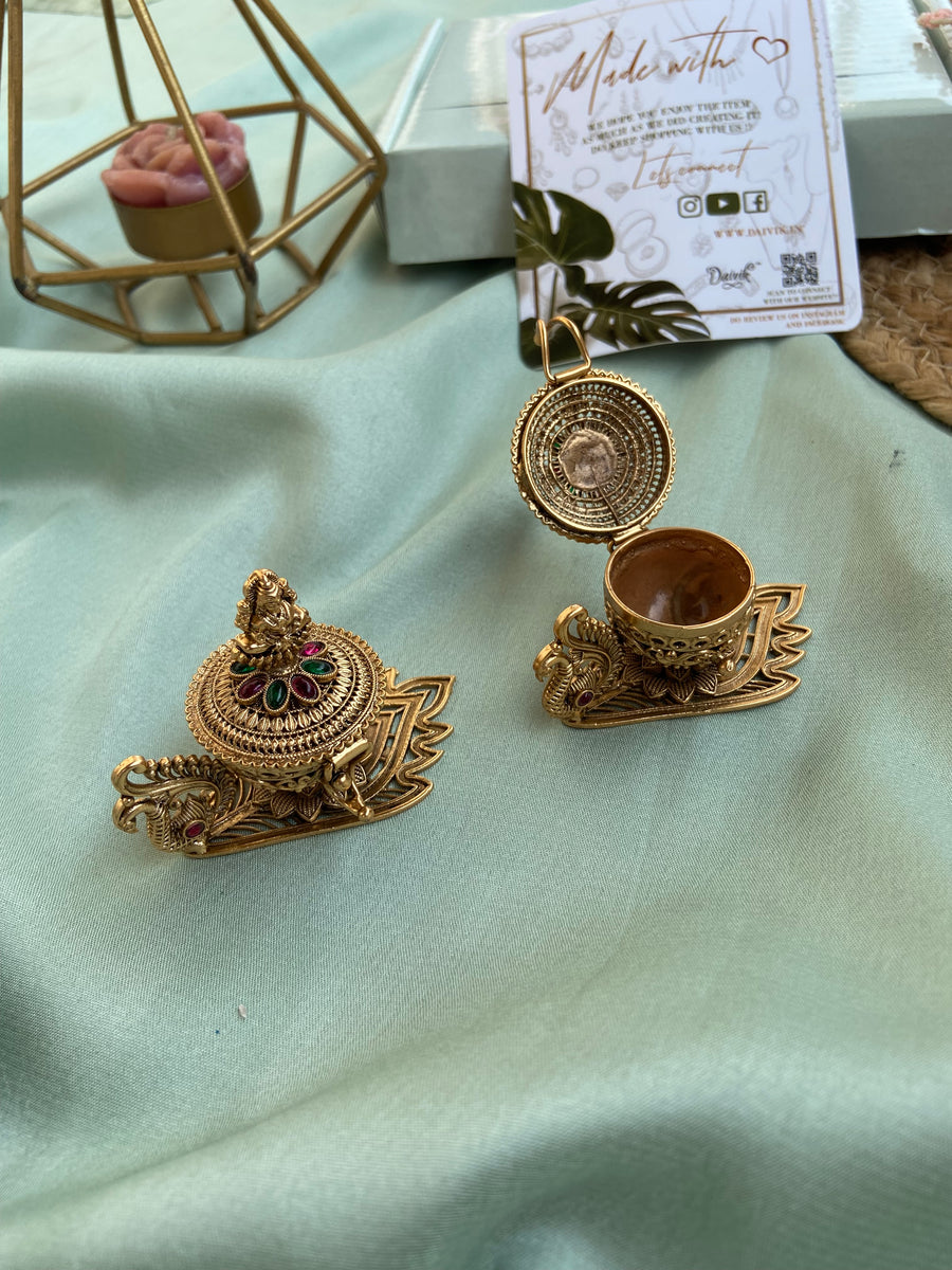 Designer Lakshmi Peacock KumKum Box – Daivik.in