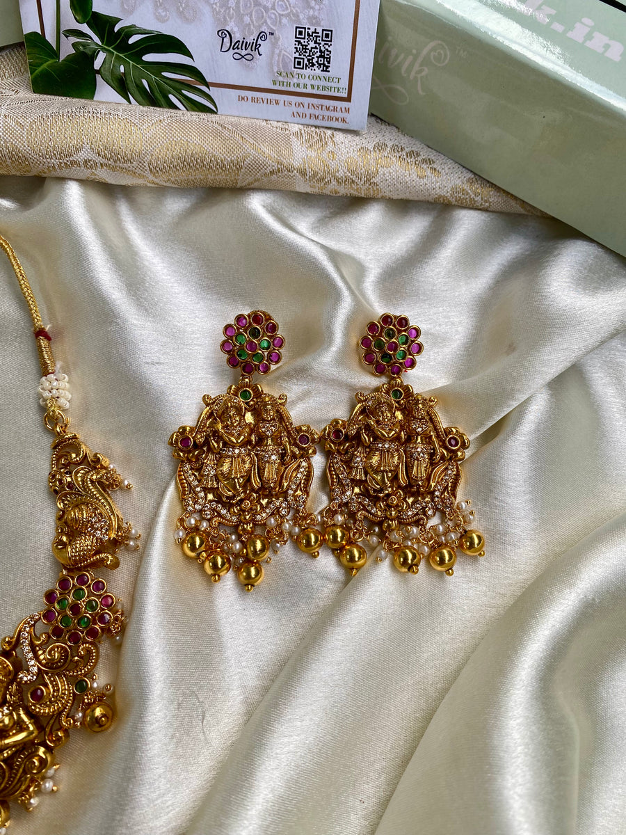 Antique Radhakrishna 3D Necklace with Earrings – Daivik.in