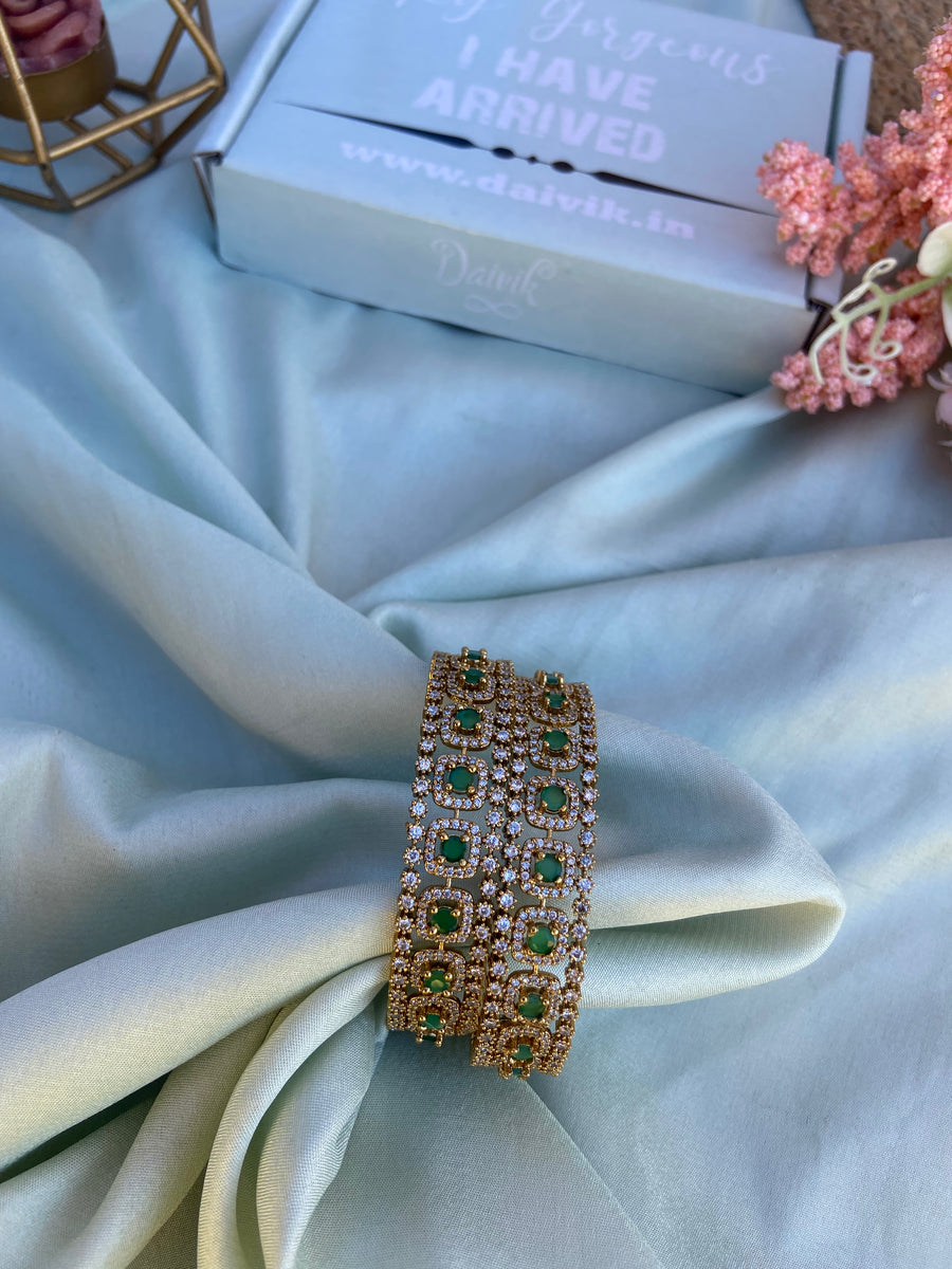 AD Stone Dark Green Bangles (Price for a Pair) – Daivik.in