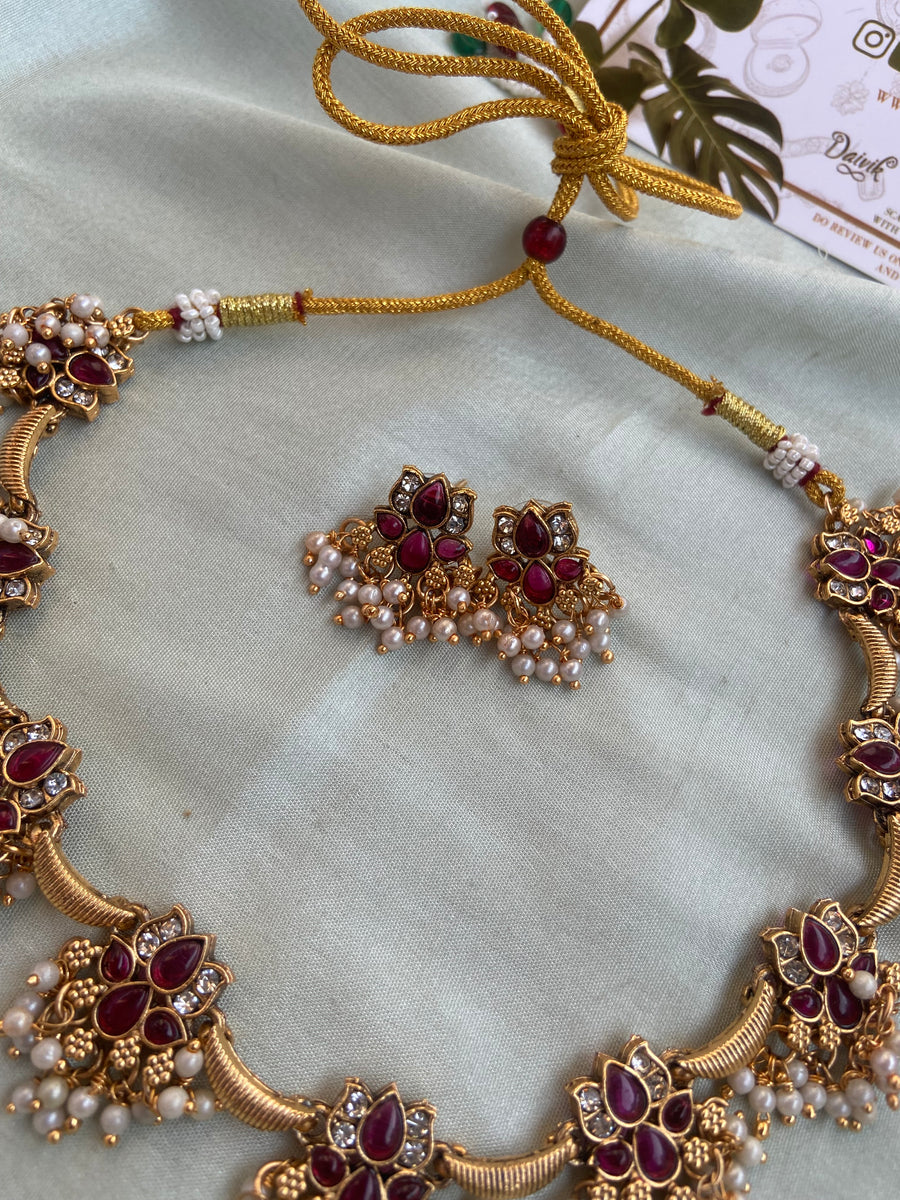 Lotus Ruby Pearl Necklace with Earrings – Daivik.in