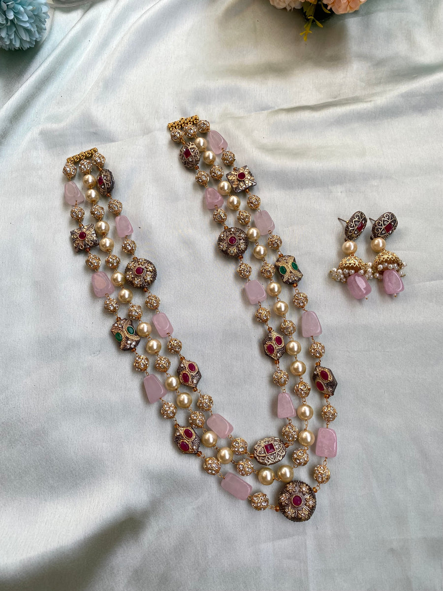 3 Line Single-colour Mala with earrings in 3 Colors – Daivik.in