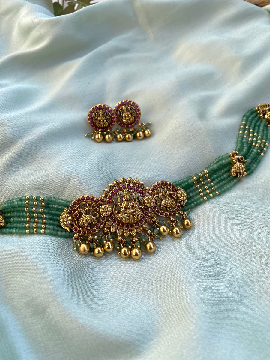 Green Beads Lakshmi choker in 3 variants (Price for Each ) – Daivik.in