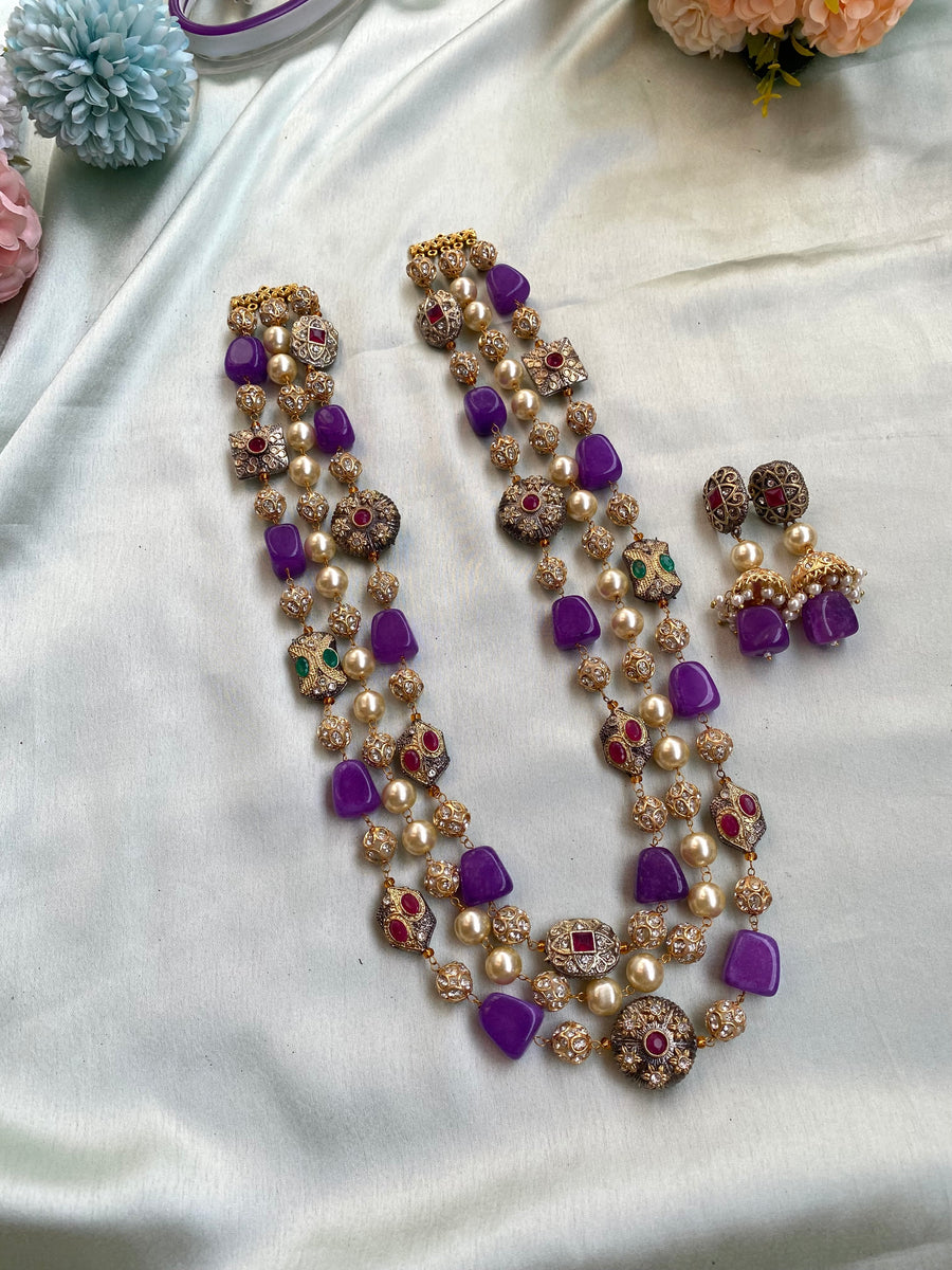 3 Line Single-colour Mala with earrings in 3 Colors – Daivik.in