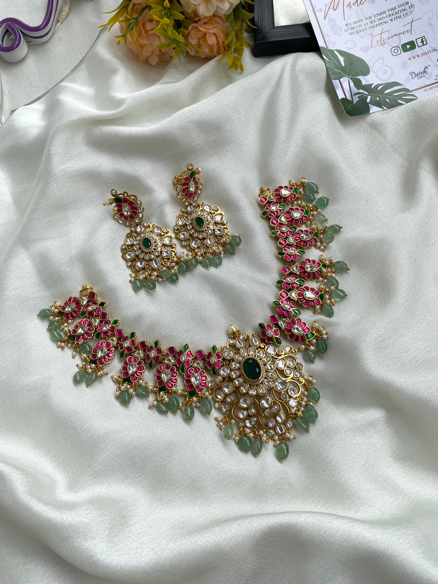 Premium Jadau kemp Mango Motifs haram with Earrings – Daivik.in