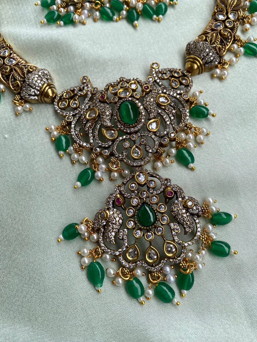 AD Hasli Peacock Necklace with Earrings in two Colors – Daivik.in