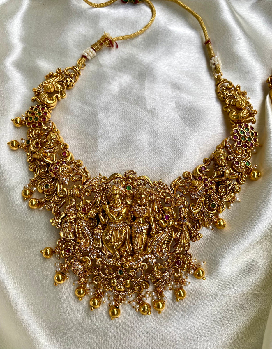 Antique Radhakrishna 3D Necklace with Earrings – Daivik.in