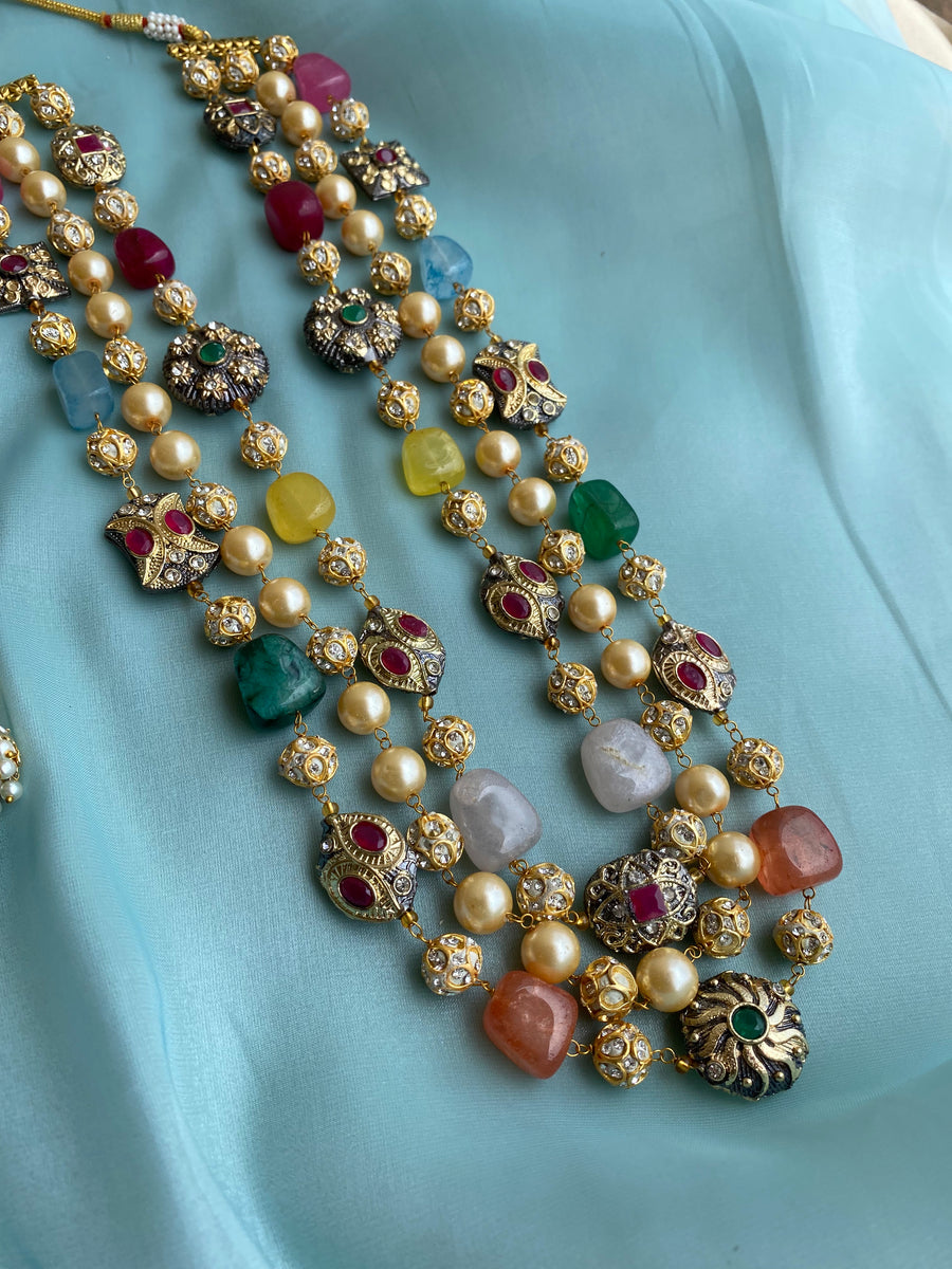 3 Line Multicolour Mala with earrings – Daivik.in