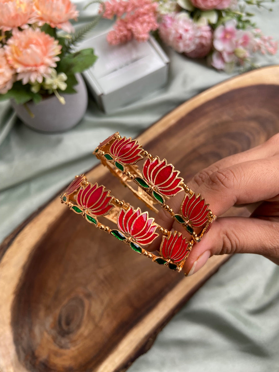 Lotus Ruby Necklace and Bangles Combo – Daivik.in