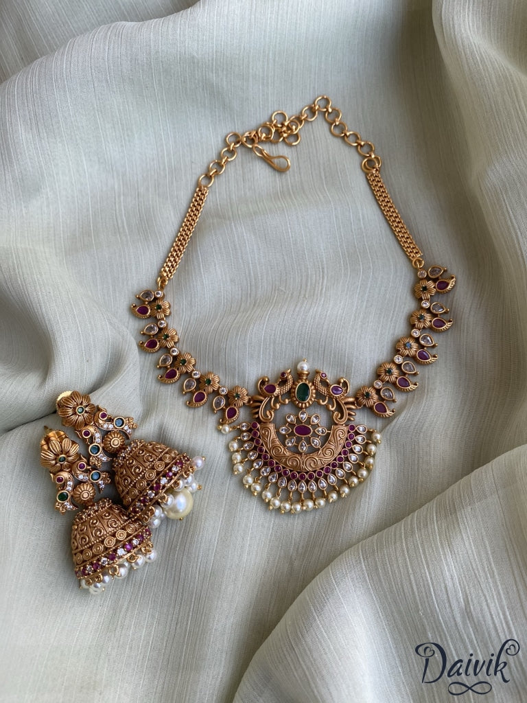 Peacock choker with jhumkas Daivik.in