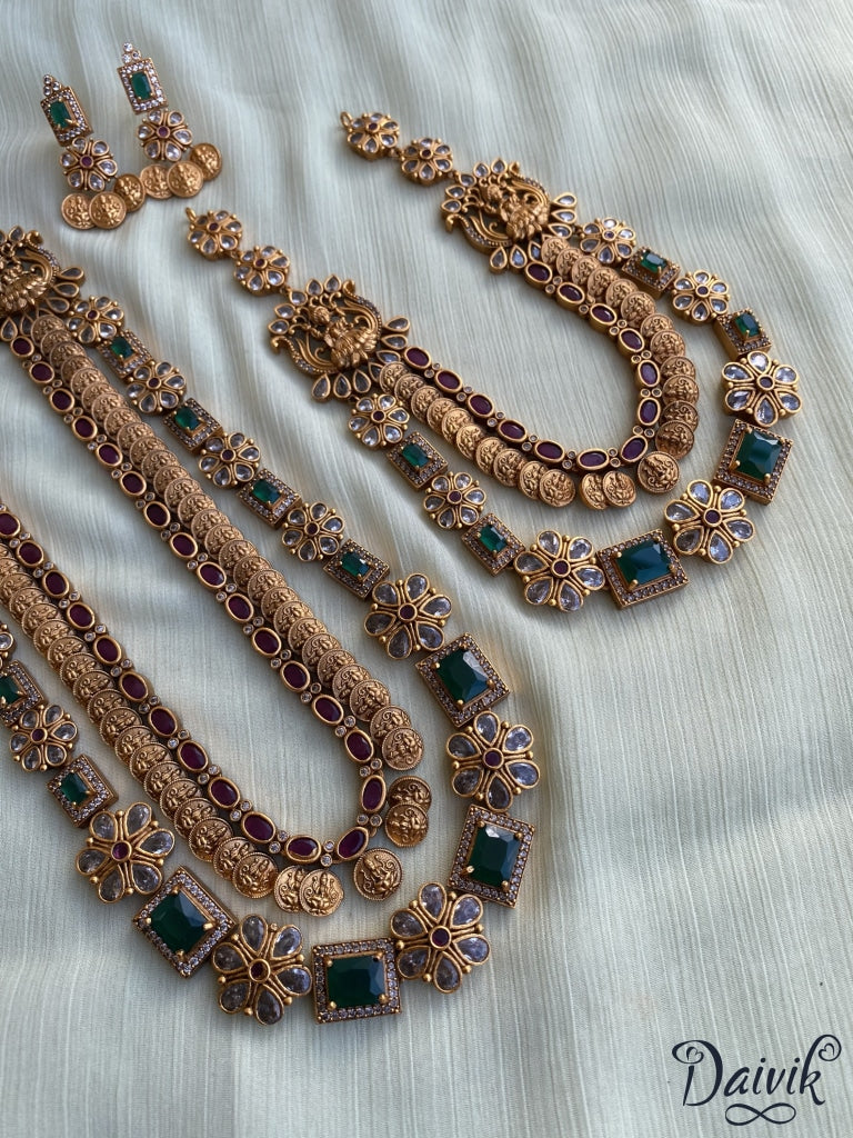 Two Layered Long & Short Coin Haram With Earrings – Daivik.in